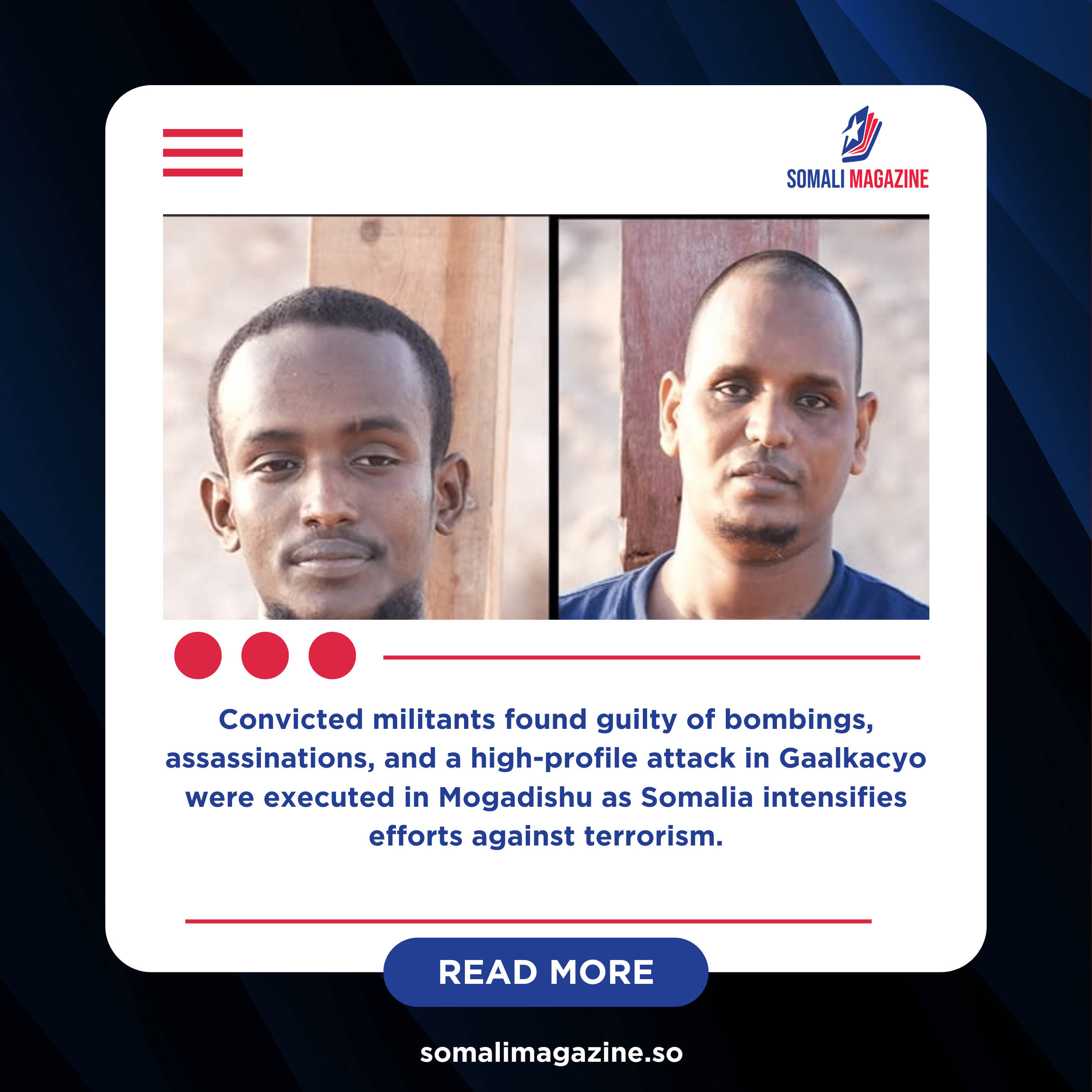 Somali Military Court Executes Two Al-Shabaab Operatives Convicted of ...